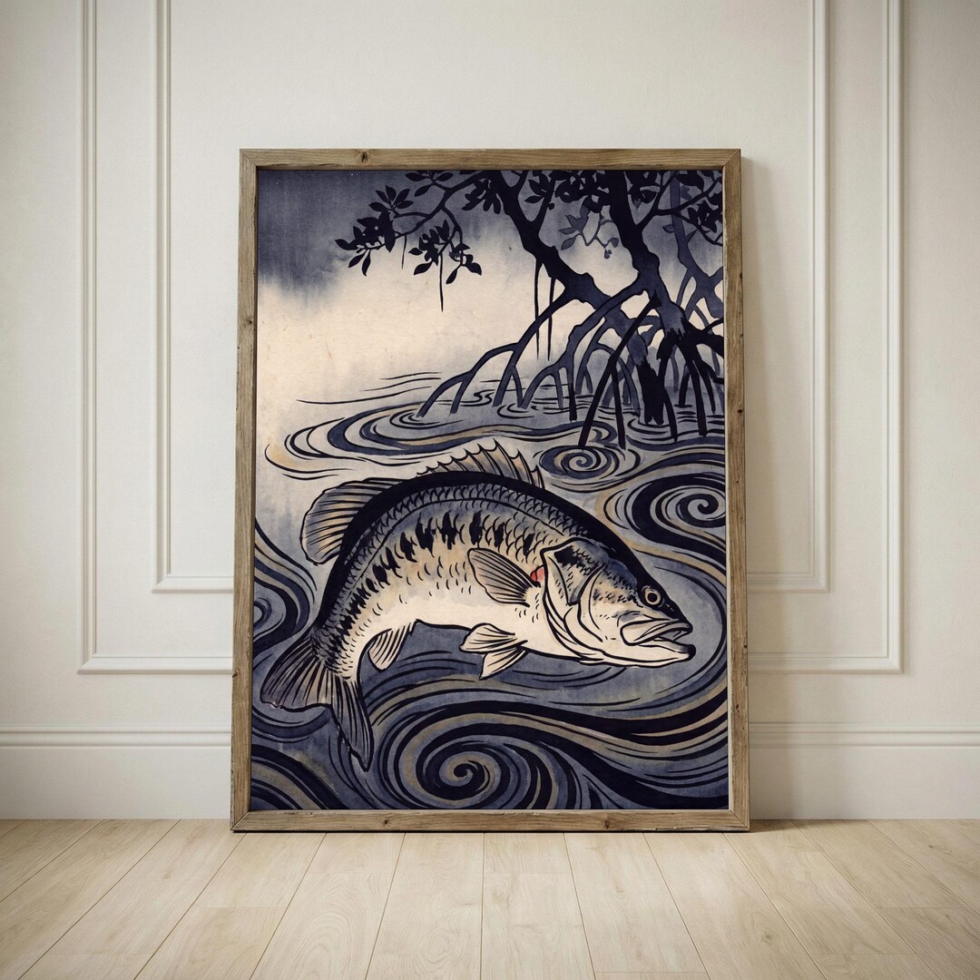 Vintage Largemouth Bass Mangroves – Fishing Art | Angler Wall Art ...
