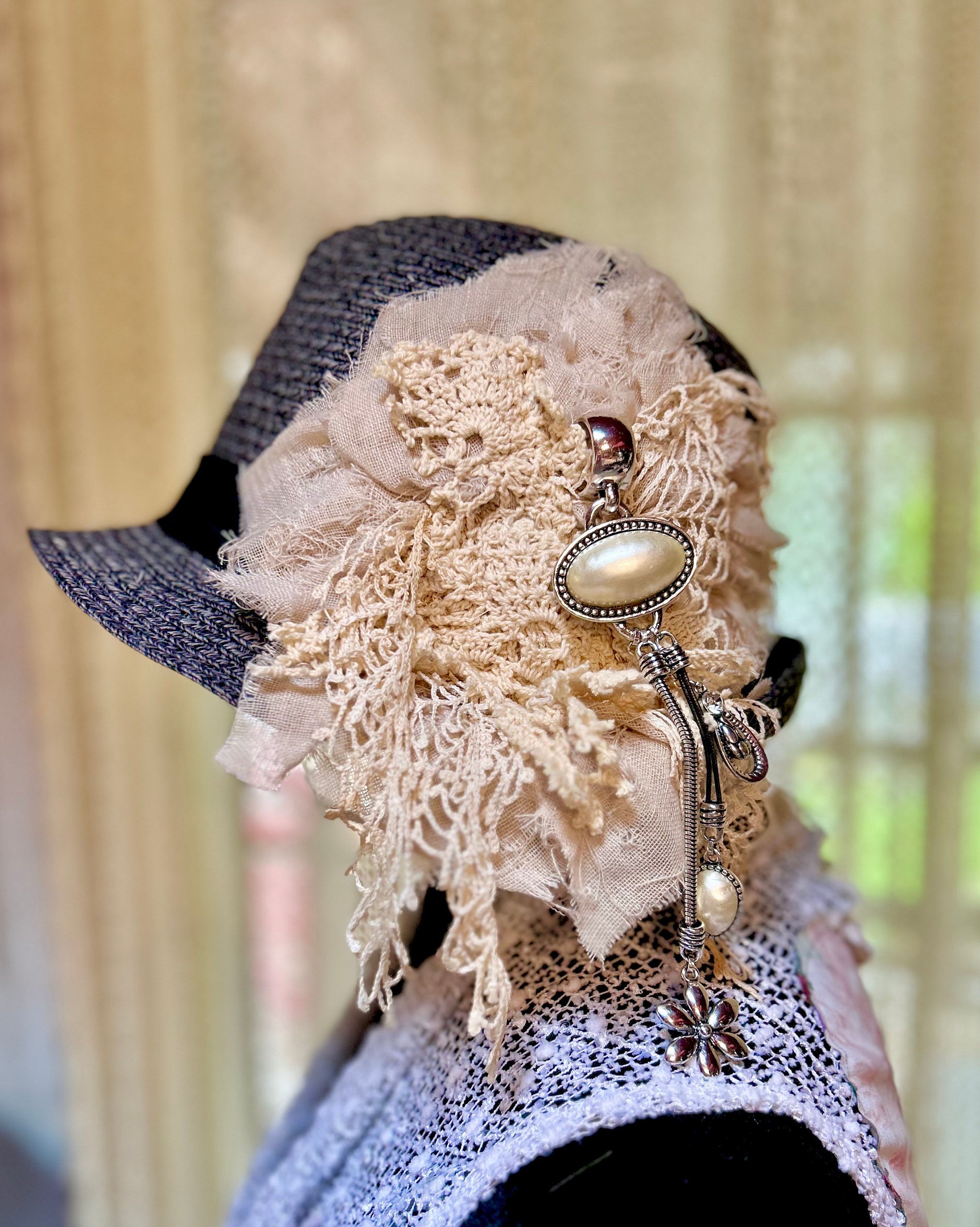 Upcycled BOHO Chic Feminine Fedora Hat Shabby Chic Bohemian Tattered ...