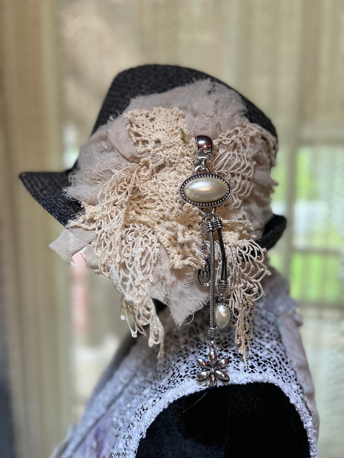 Upcycled BOHO Chic Feminine Fedora Hat Shabby Chic Bohemian Tattered ...