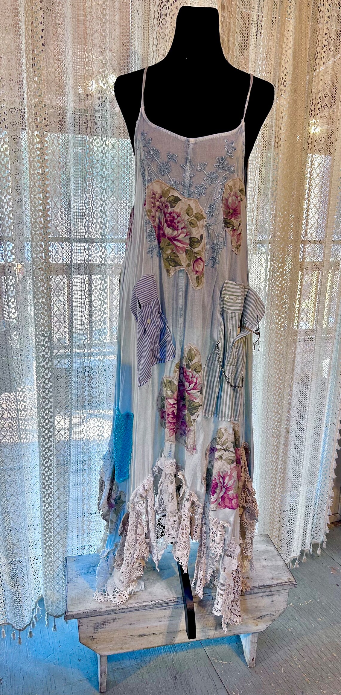 Upcycled BOHO Blue Sundress / Faded / Shabby Chic / Beach Wedding ...