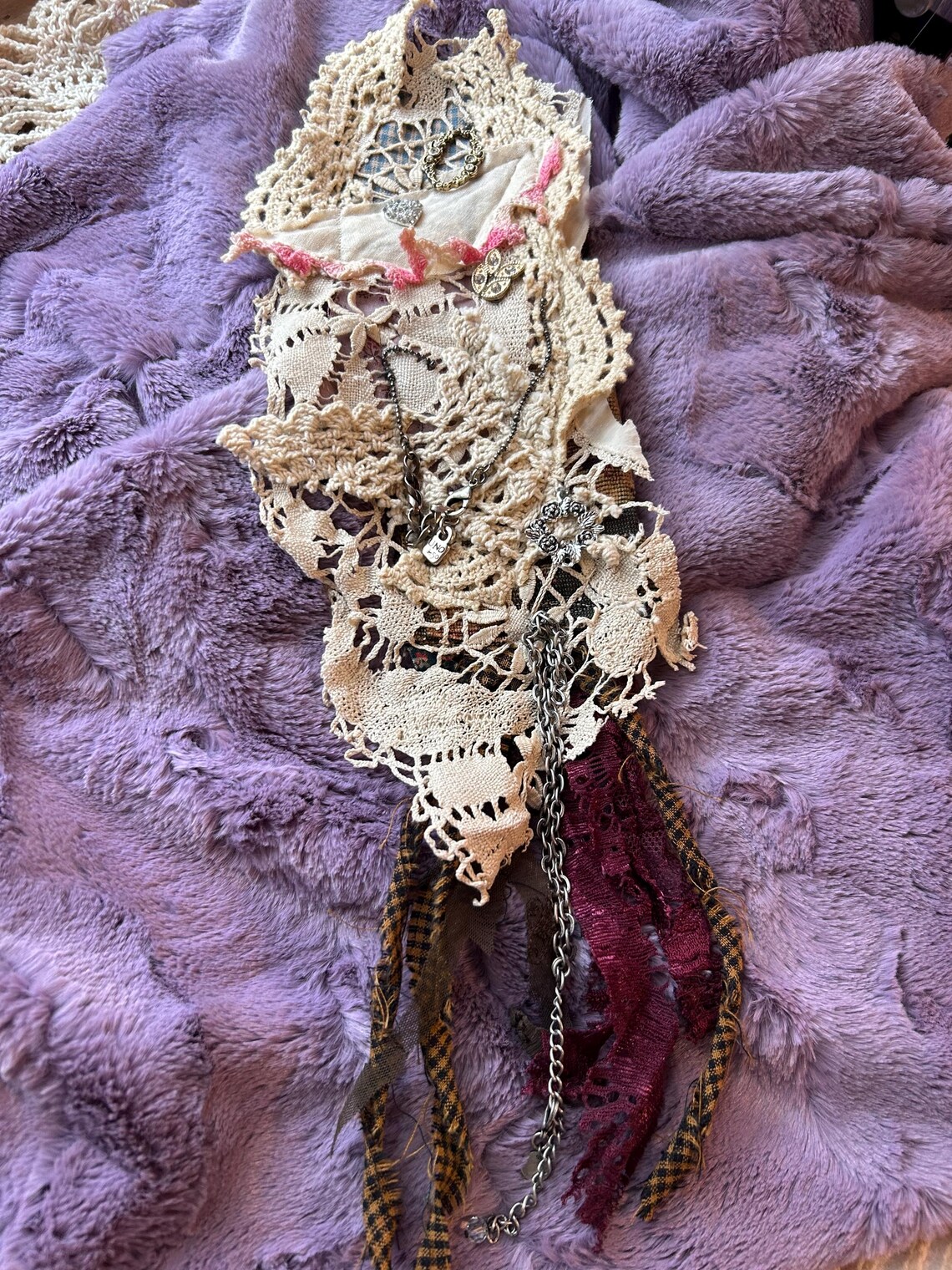 Repurposed Textile Art Bookmark: Handmade Collage With Charms - Etsy