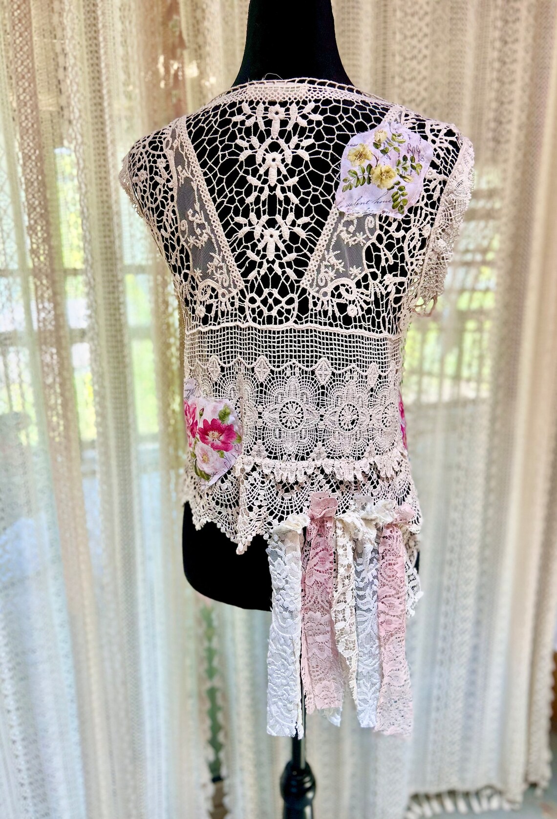 Romantic Tattered BOHO Chic Beach Tank Top Cream Crocheted Feminine ...