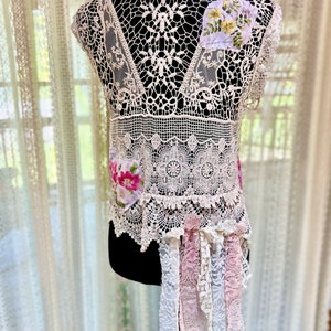 Romantic Tattered BOHO Chic Beach Tank Top Cream Crocheted Feminine ...