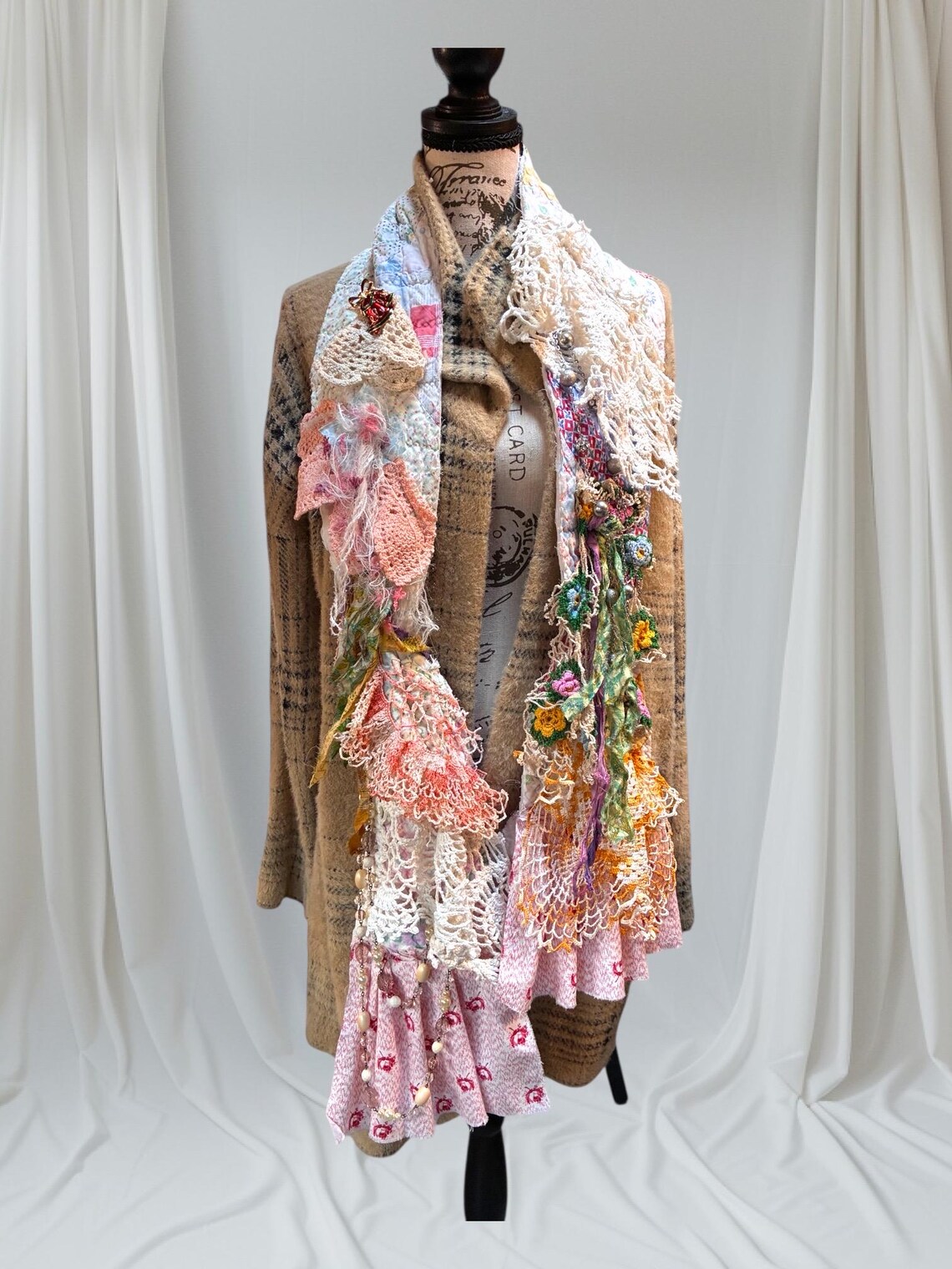 Patchwork Doily Scarf: Bohemian Fashion Accessory With Embellished ...