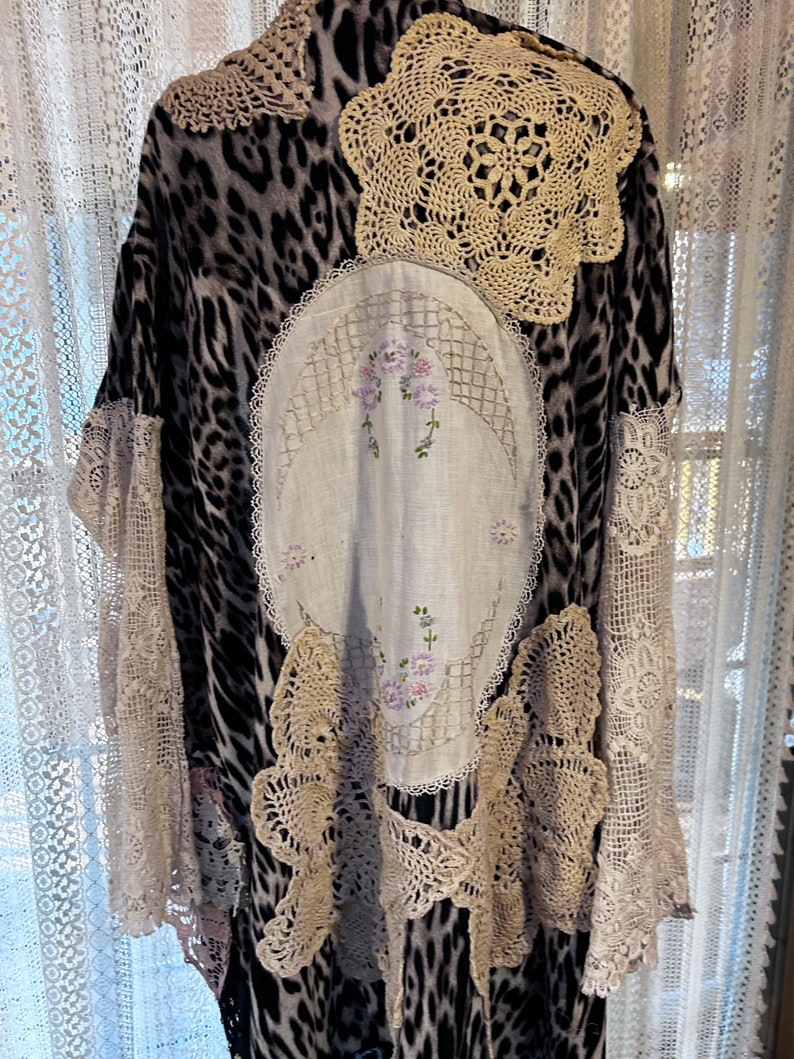 Upcycled Cardigan Long Cheetah Print Flowy Duster Jacket Shabby Chic ...