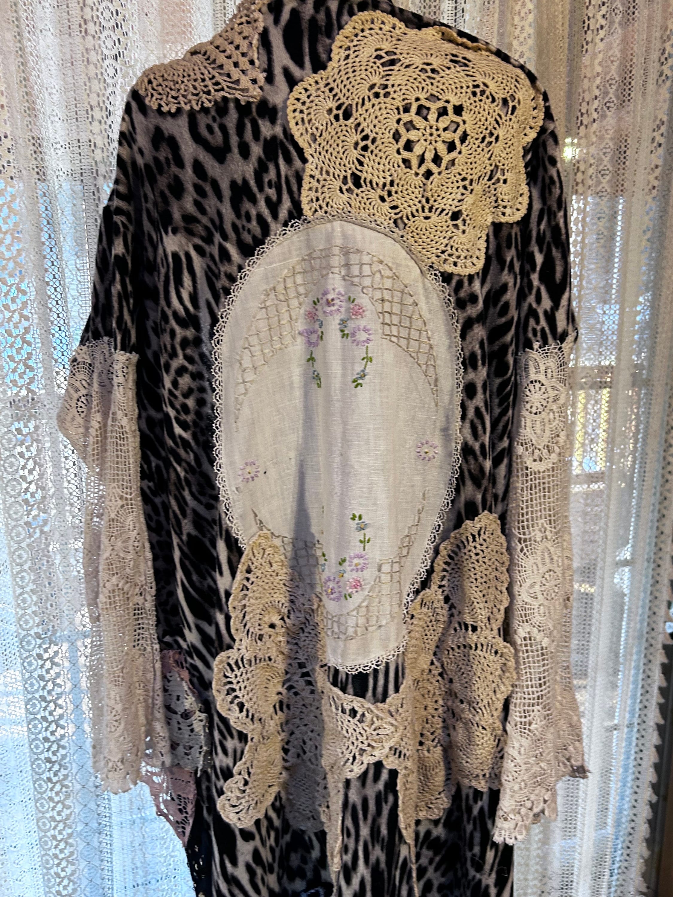 Upcycled Cardigan Long Cheetah Print Flowy Duster Jacket Shabby Chic ...