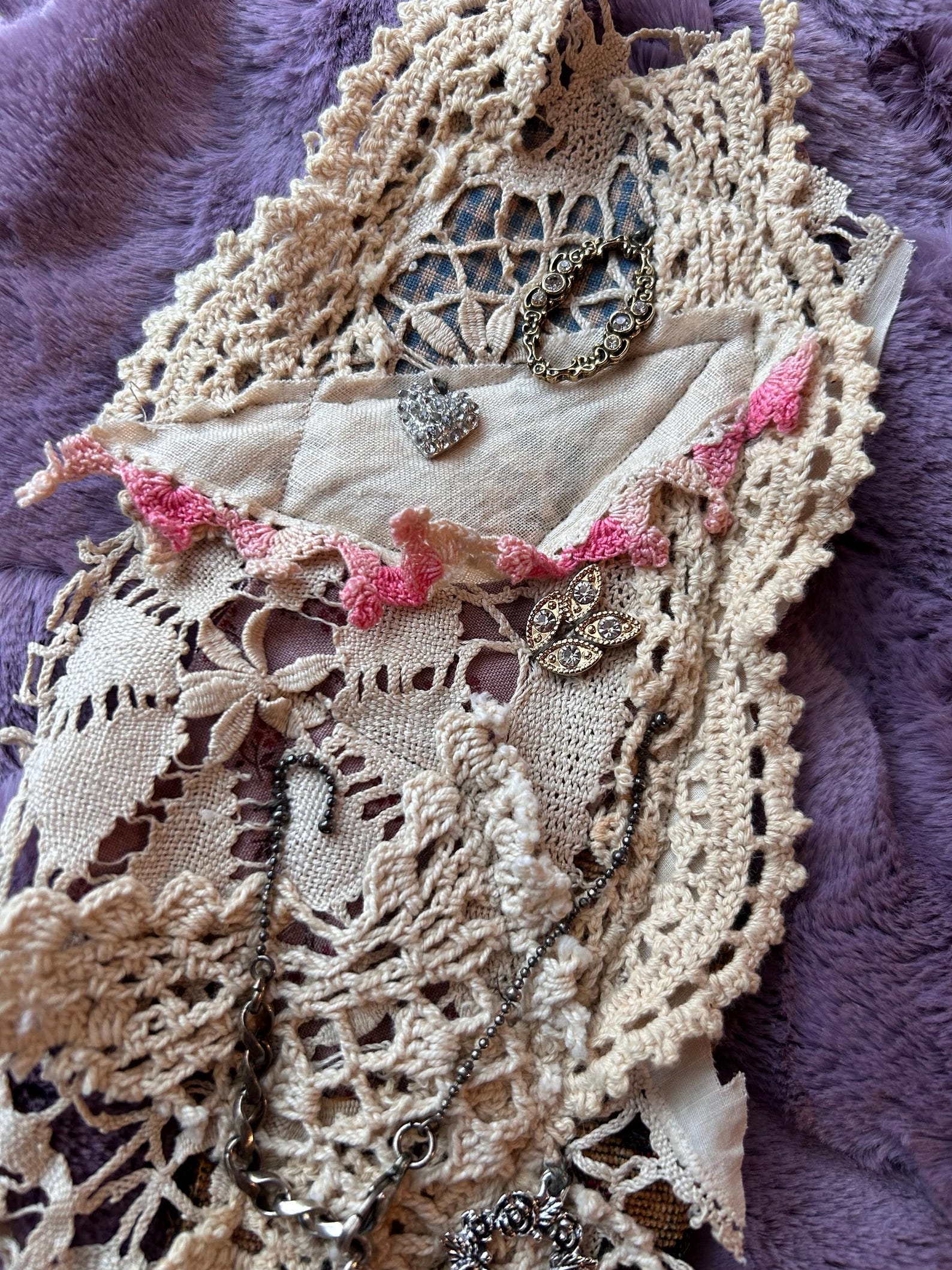 Repurposed Textile Art Bookmark: Handmade Collage With Charms - Etsy