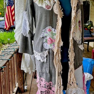 Women’s Robe Bohemian Patches of Roses Accented With Doiles Refashioned ...