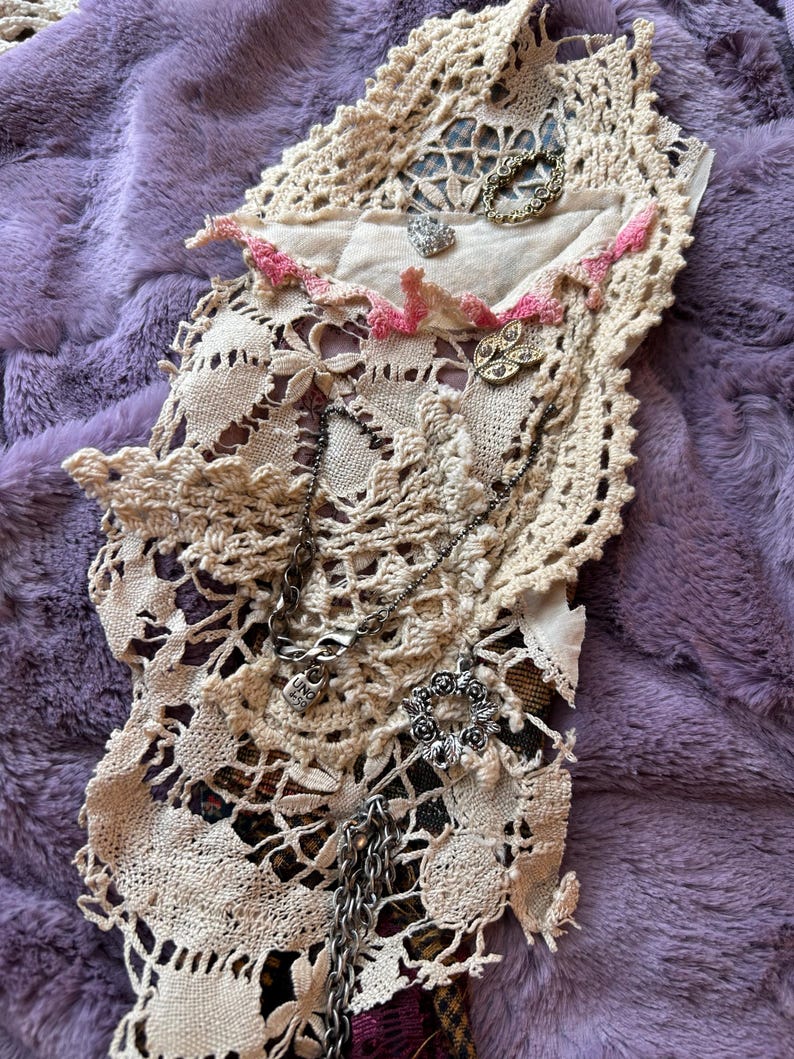 Repurposed Textile Art Bookmark: Handmade Collage With Charms - Etsy