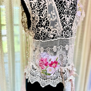 Romantic Tattered BOHO Chic Beach Tank Top Cream Crocheted Feminine ...