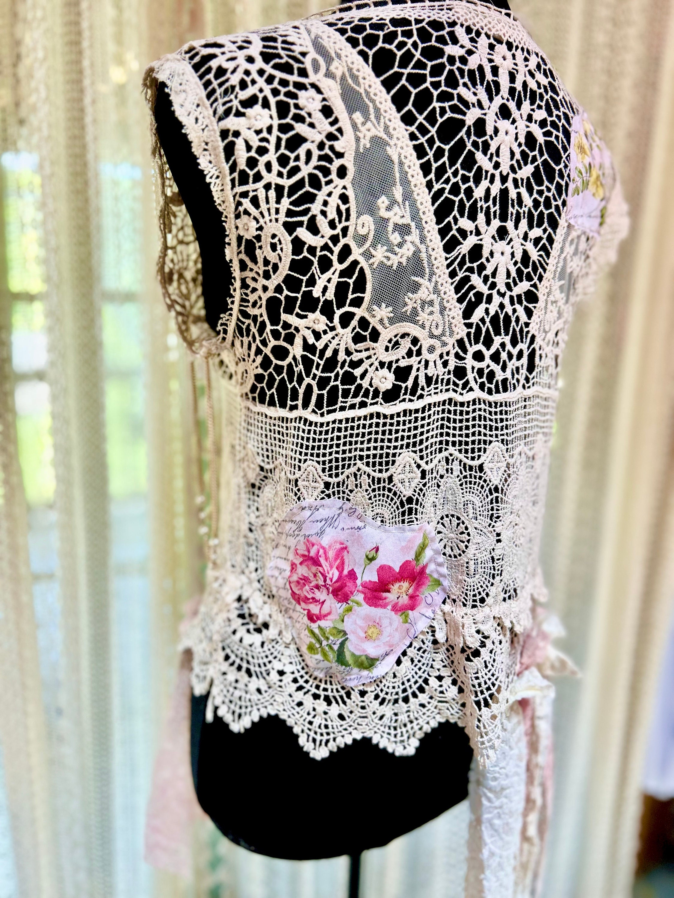 Romantic Tattered BOHO Chic Beach Tank Top Cream Crocheted Feminine ...