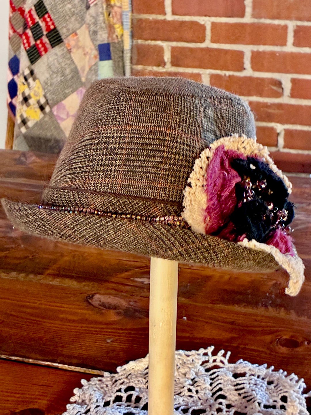 Upcycled Boho Hat: Brown Tweed Handmade Large-xl - Etsy