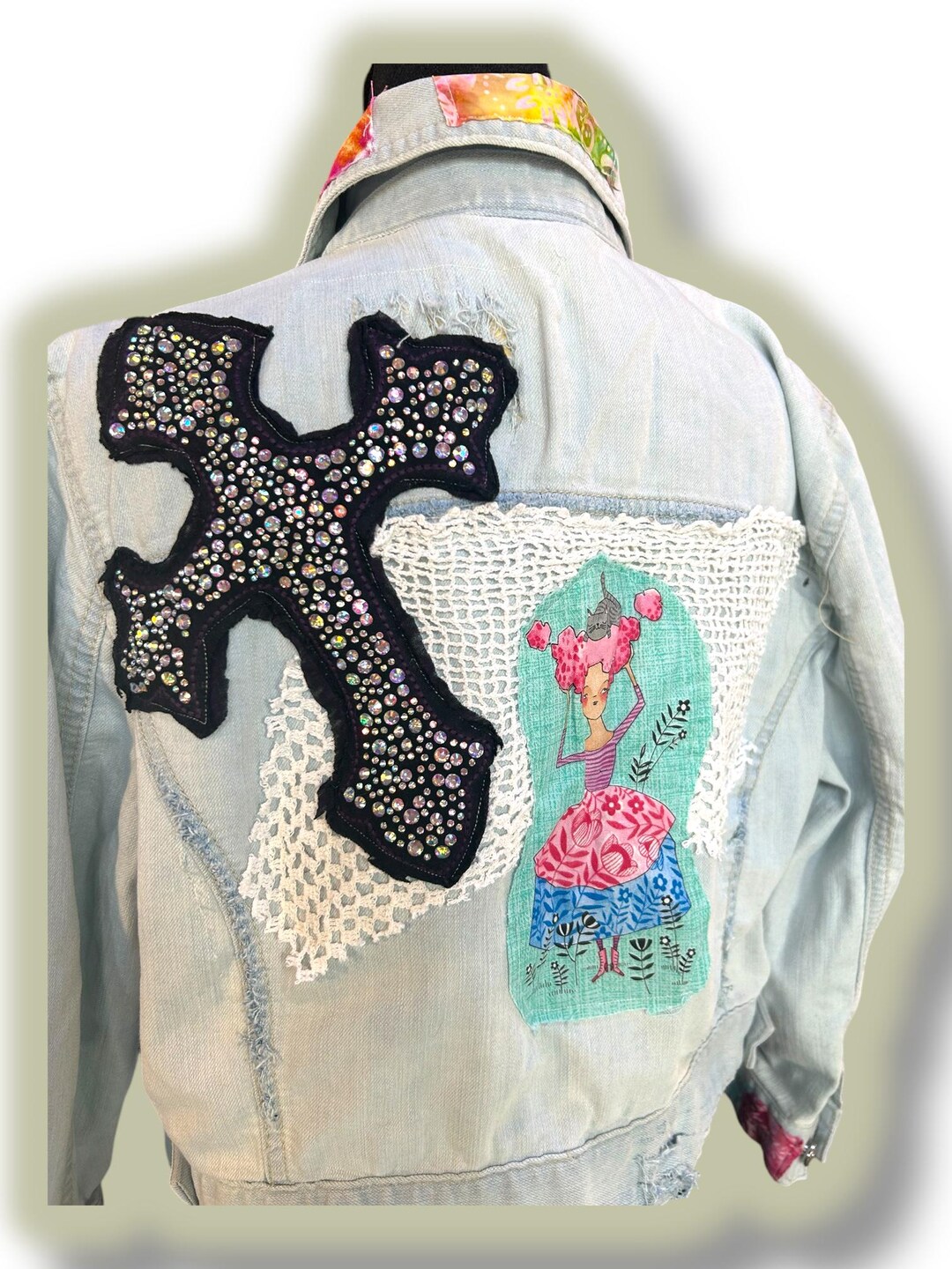 Bleached Jean Jacket Tween or Womens Small Faded Distressed Diamond ...