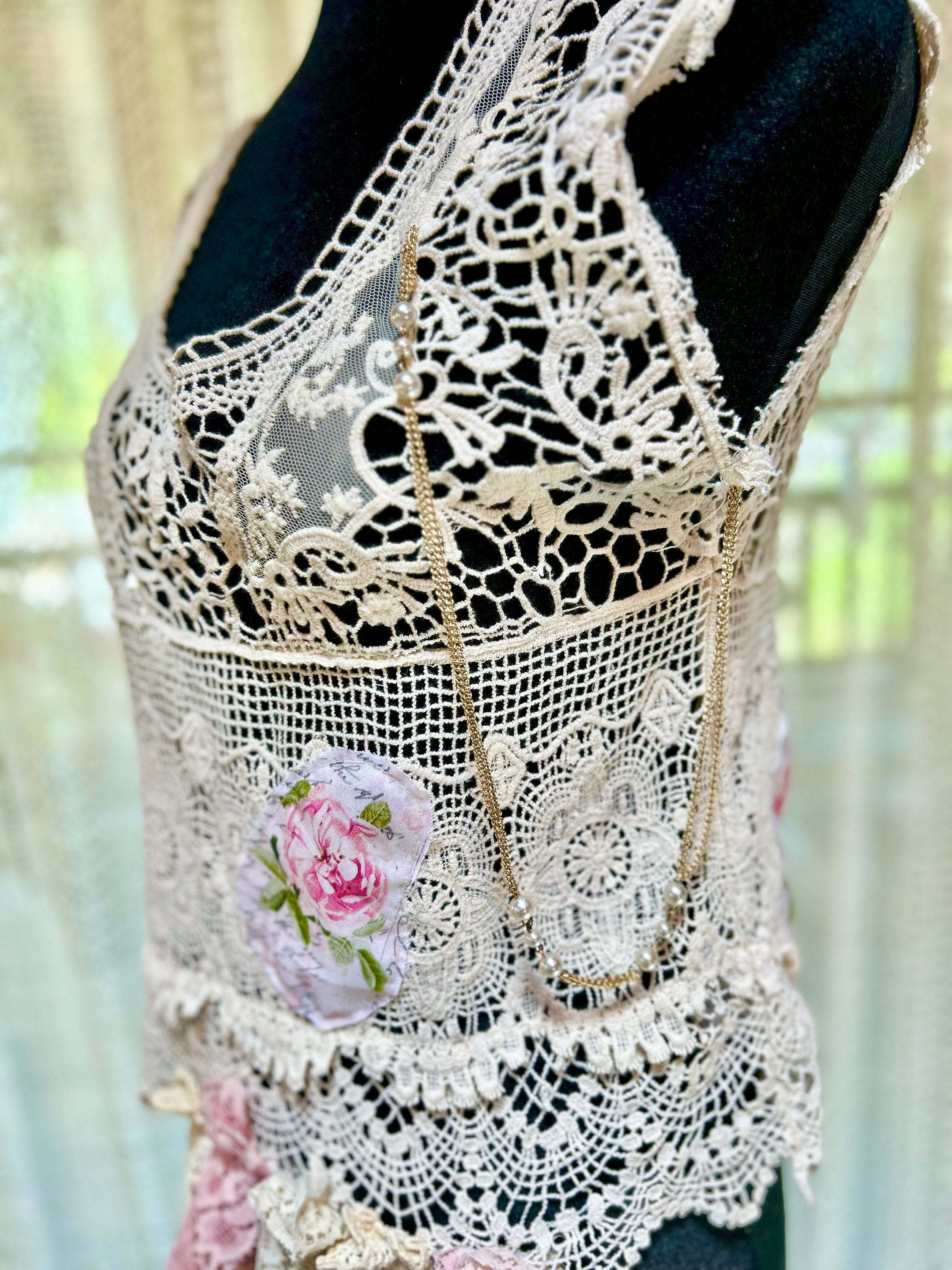 Romantic Tattered BOHO Chic Beach Tank Top Cream Crocheted Feminine ...