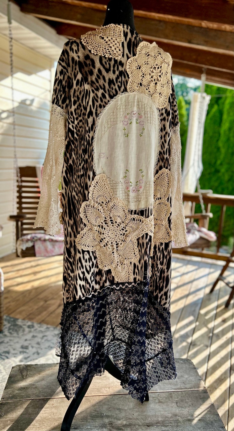 Upcycled Cardigan Long Cheetah Print Flowy Duster Jacket Shabby Chic ...