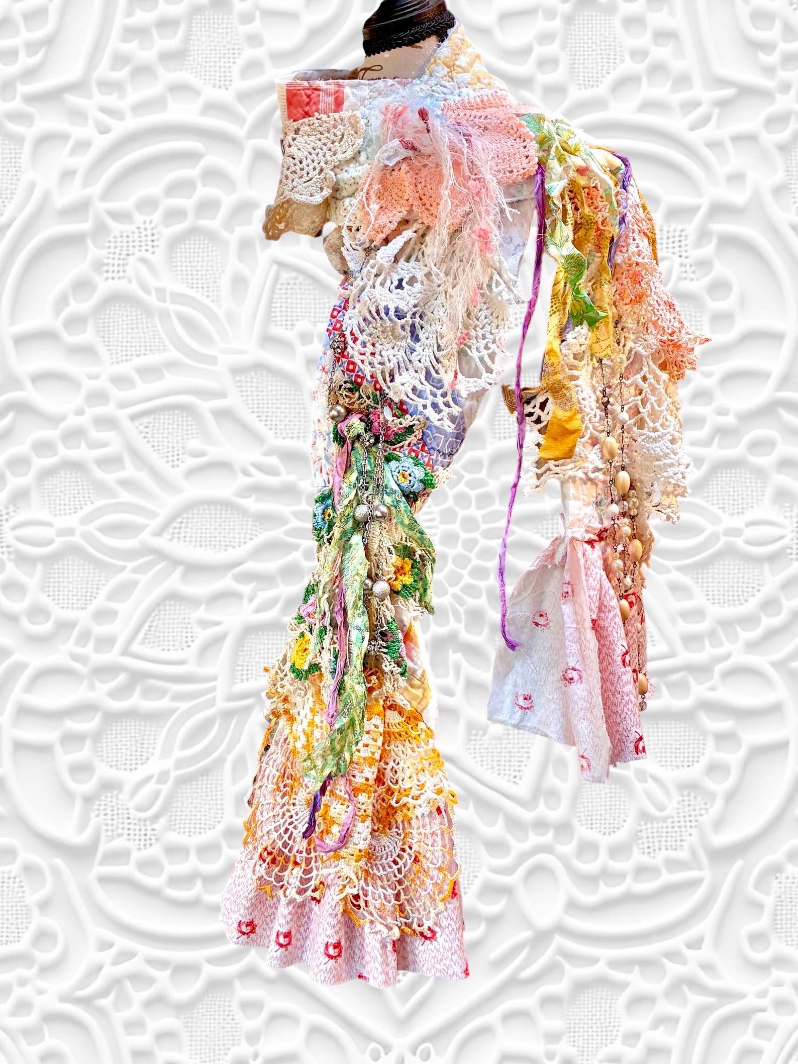 Patchwork Doily Scarf: Bohemian Fashion Accessory With Embellished ...