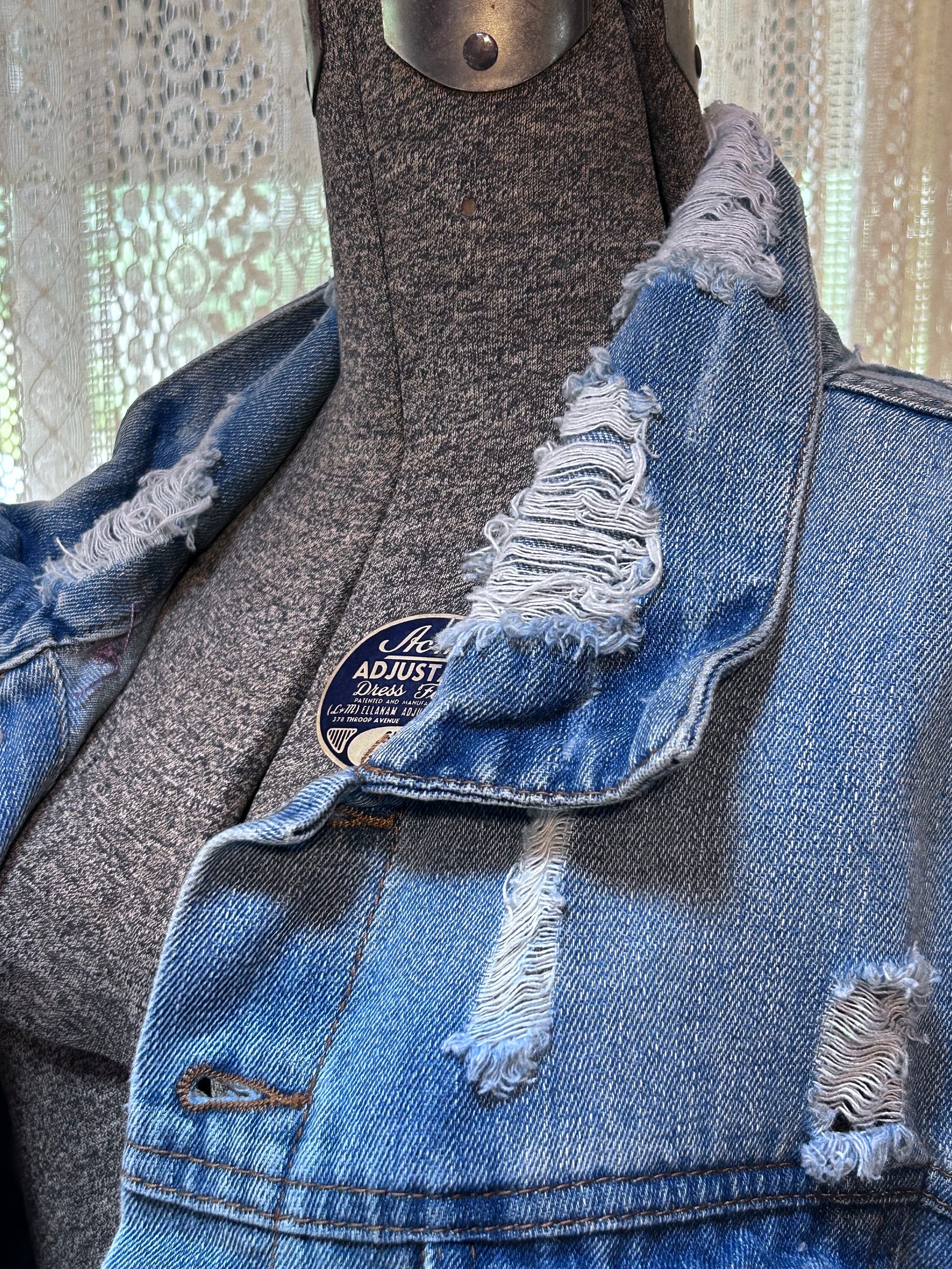 Upcycled Denim Jean Jacket Wearable Art Hippie BOHO Distressed Jacket ...