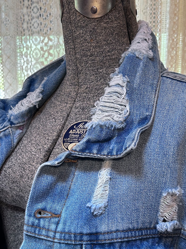 Upcycled Denim Jean Jacket Wearable Art Hippie BOHO Distressed Jacket ...