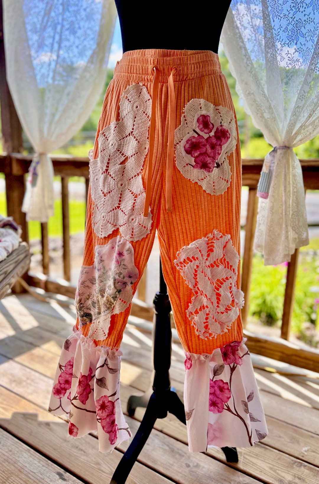 Pantaloons Bloomers Romantic Drawstring Pants/orange Ribbed Beach Pants ...