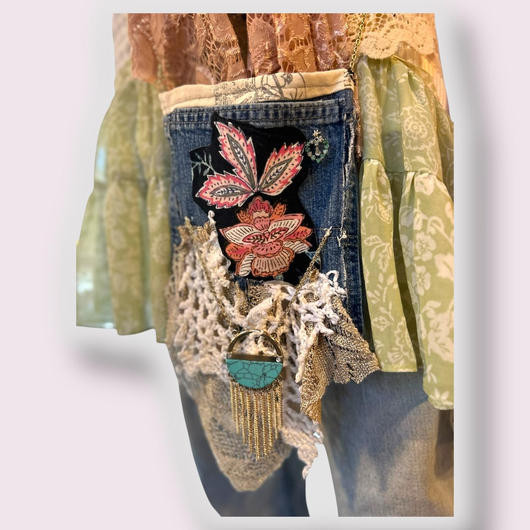 Crossbody Hippie Bohemian Denim Bag / Shabby Chic BOHO / Refashioned ...