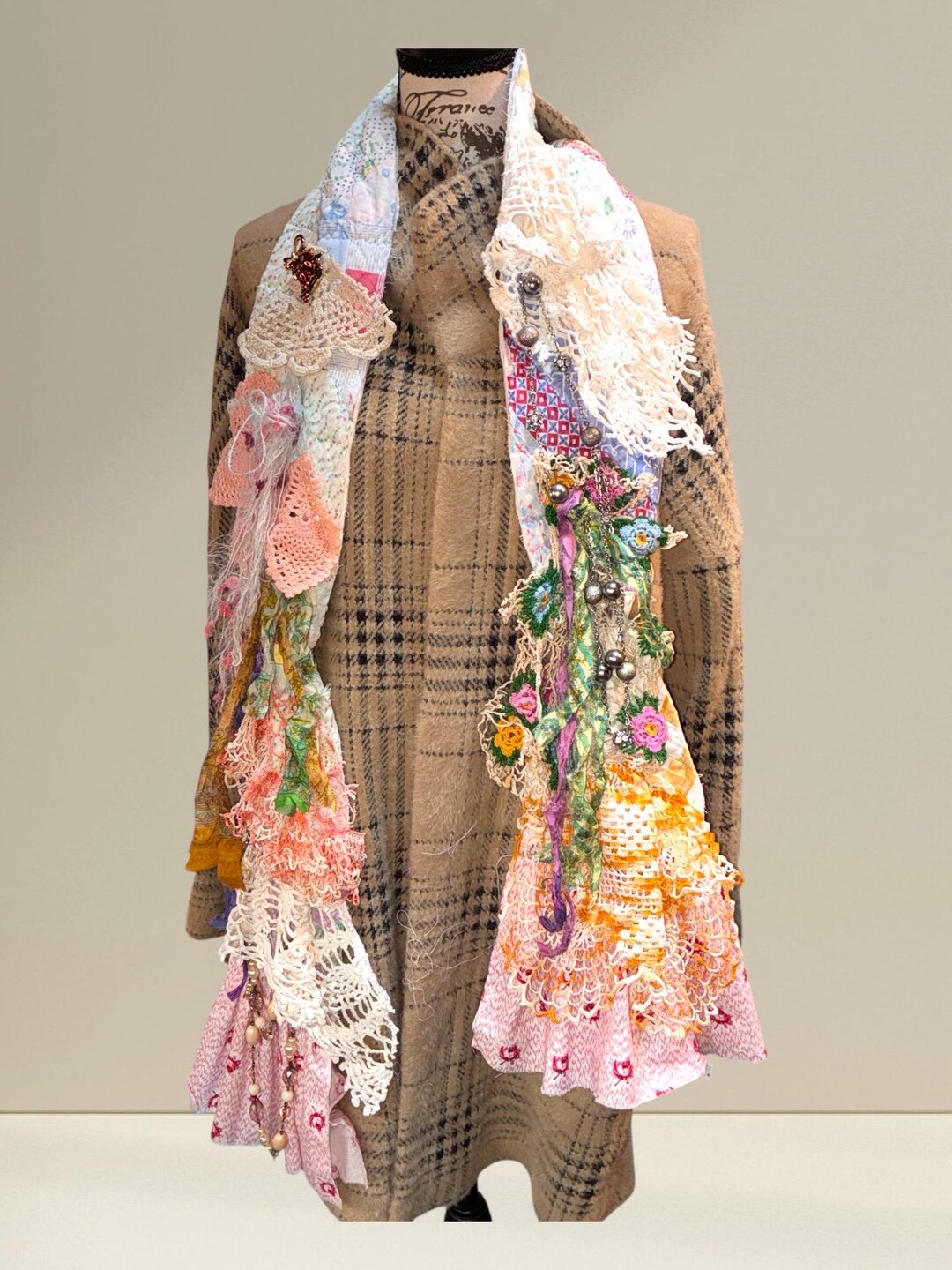 Patchwork Doily Scarf: Bohemian Fashion Accessory With Embellished ...