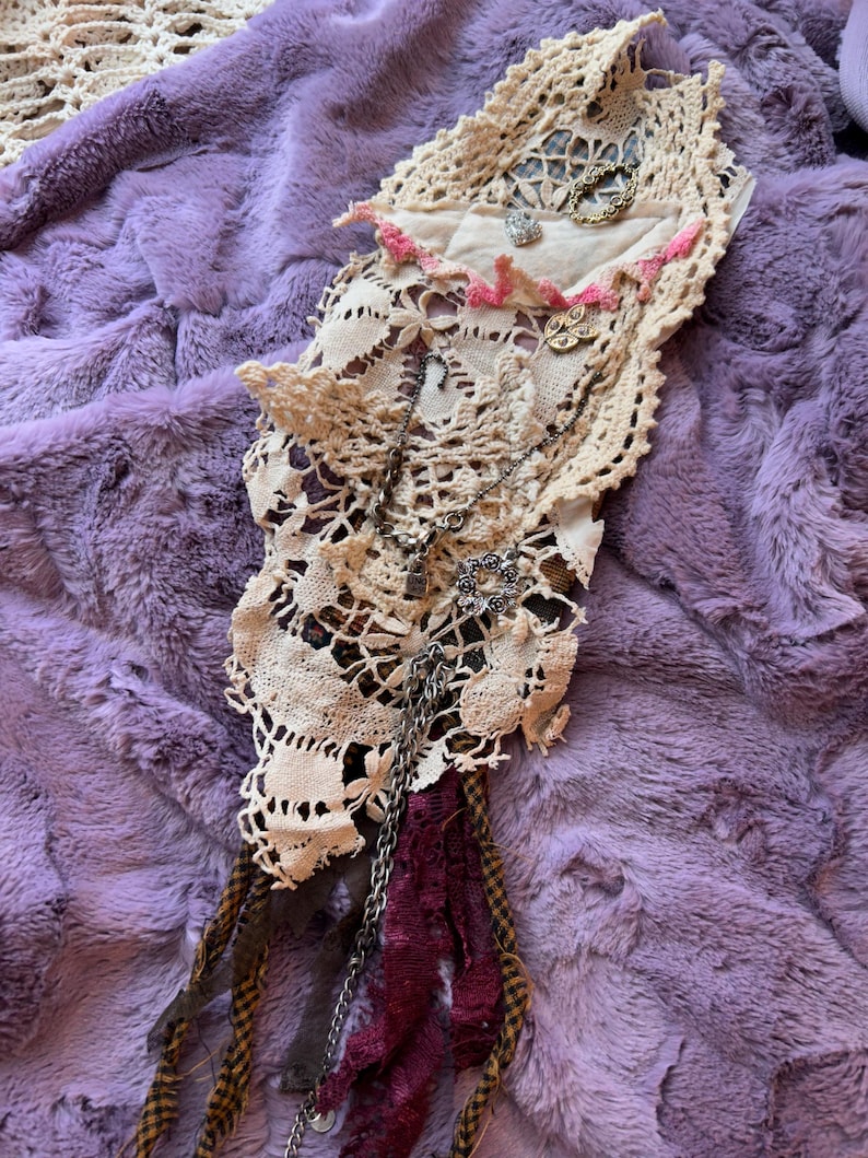 Repurposed Textile Art Bookmark: Handmade Collage With Charms - Etsy