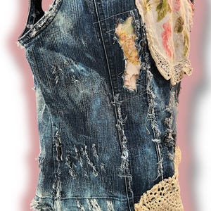 Denim Jean Vest Distressed Hippie BOHO Frayed Refashioned Embellished ...