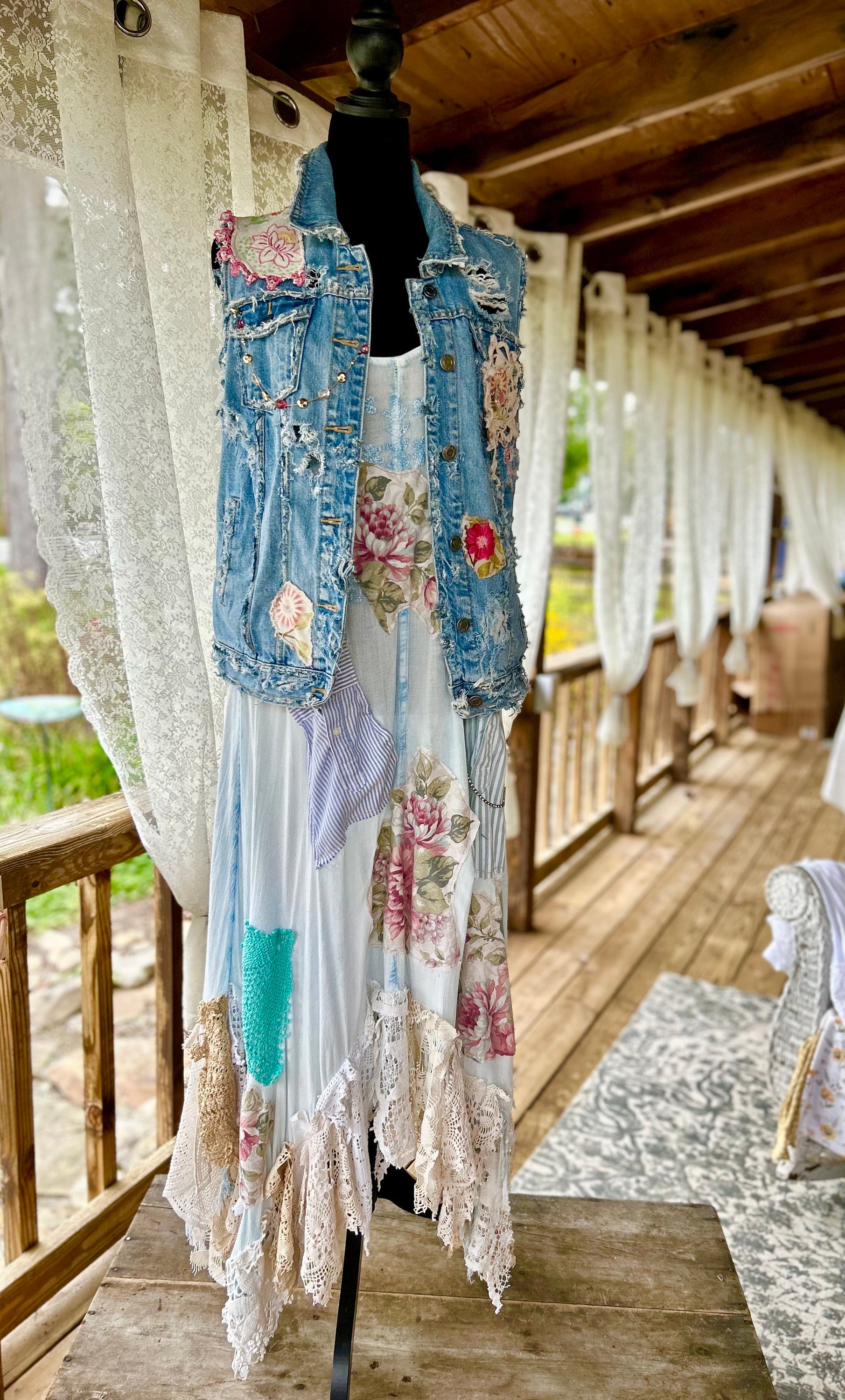Upcycled BOHO Blue Sundress / Faded / Shabby Chic / Beach Wedding ...