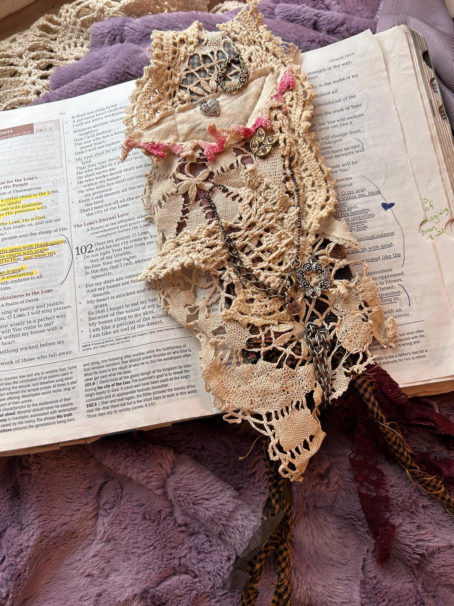 Repurposed Textile Art Bookmark: Handmade Collage With Charms - Etsy