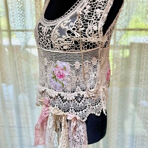 Romantic Tattered BOHO Chic Beach Tank Top Cream Crocheted Feminine ...
