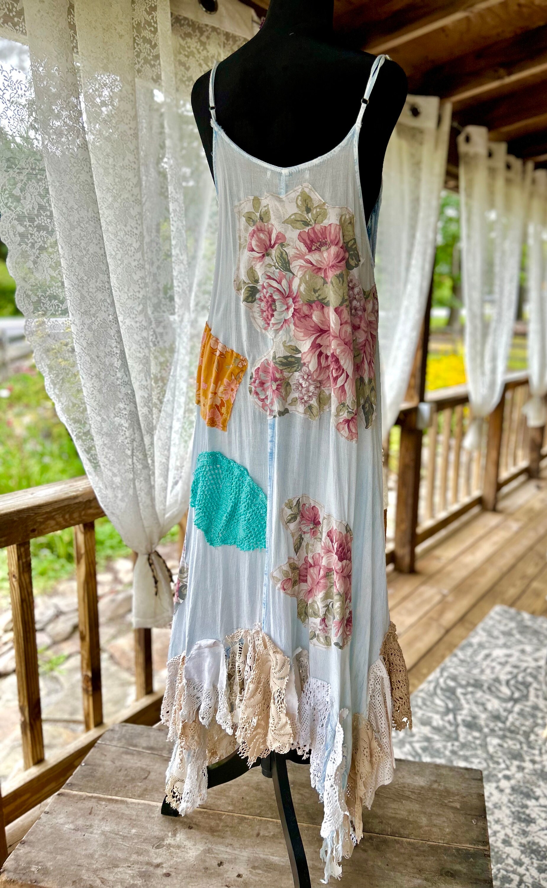 Upcycled BOHO Blue Sundress / Faded / Shabby Chic / Beach Wedding ...