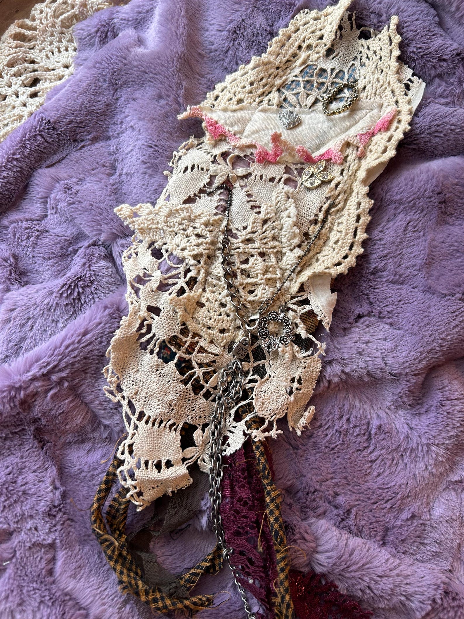 Repurposed Textile Art Bookmark: Handmade Collage With Charms - Etsy