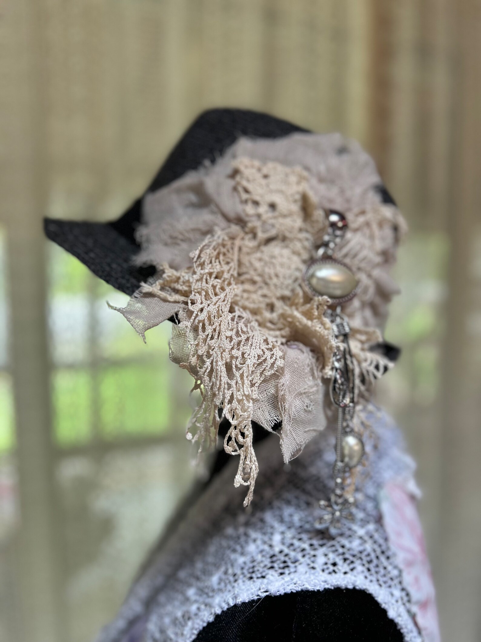 Upcycled BOHO Chic Feminine Fedora Hat Shabby Chic Bohemian Tattered ...
