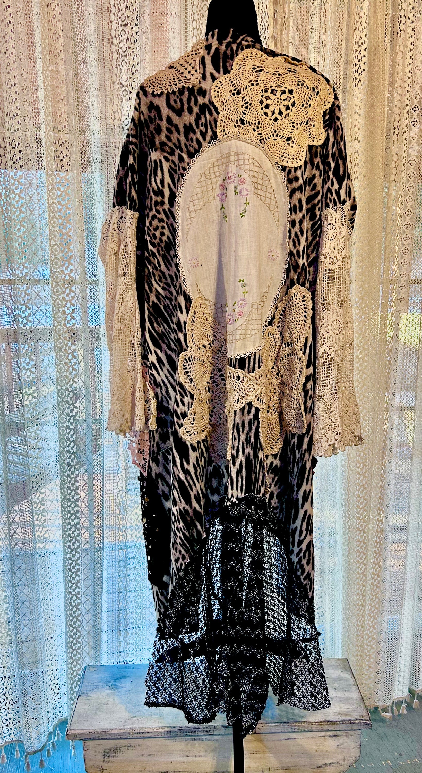 Upcycled Cardigan Long Cheetah Print Flowy Duster Jacket Shabby Chic ...