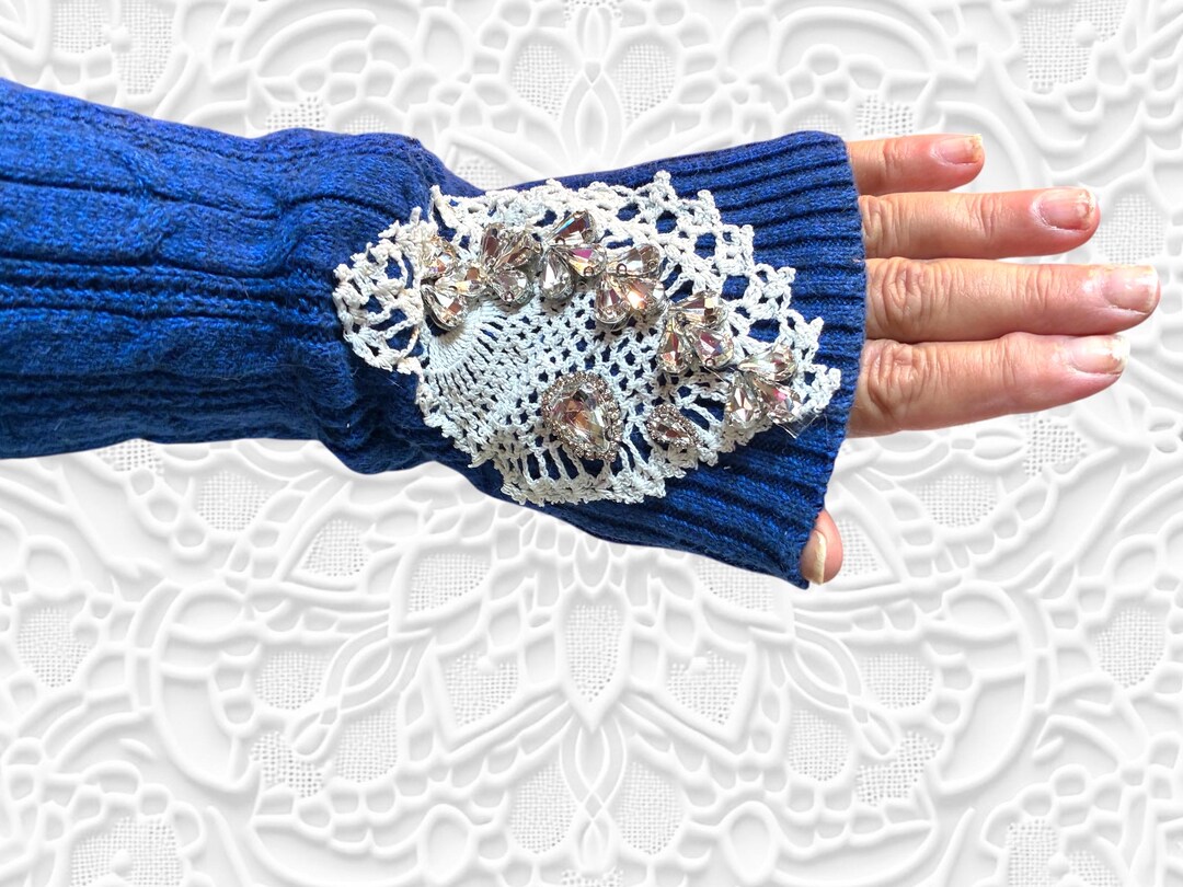 Embellished Arm Warmers: Royal Blue With Rhinestones and One Size - Etsy