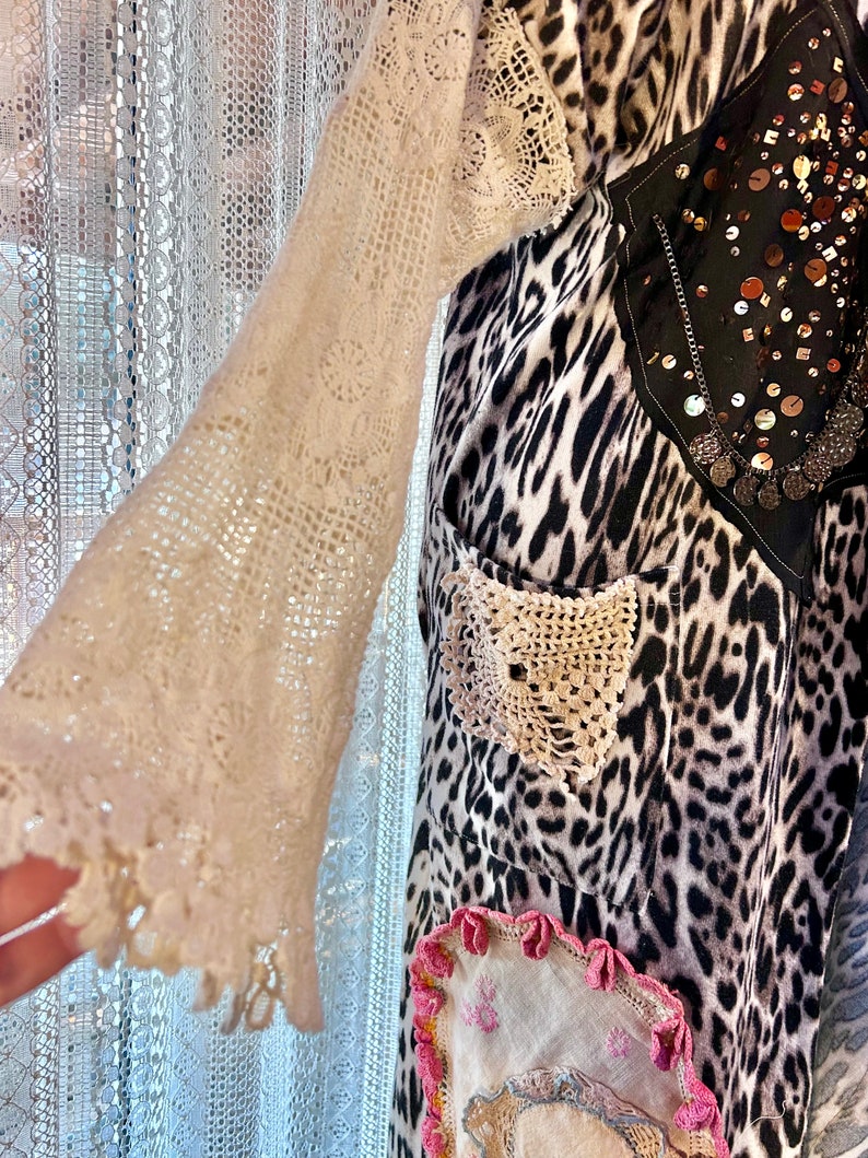 Upcycled Cardigan Long Cheetah Print Flowy Duster Jacket Shabby Chic ...