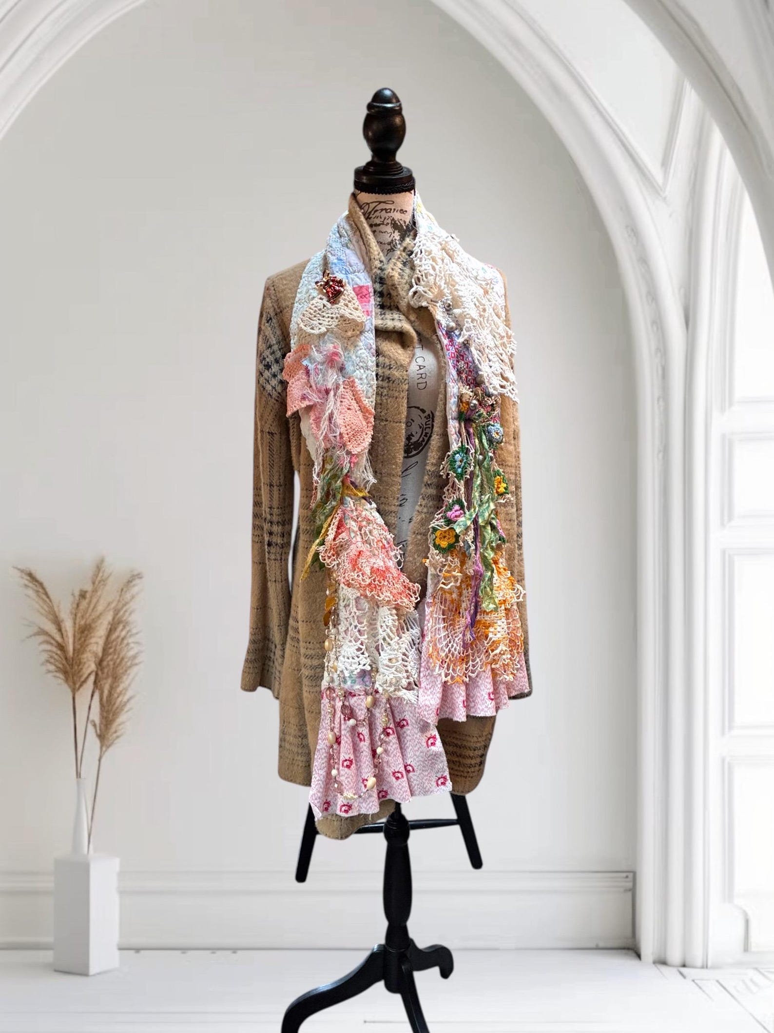 Patchwork Doily Scarf: Bohemian Fashion Accessory With Embellished ...
