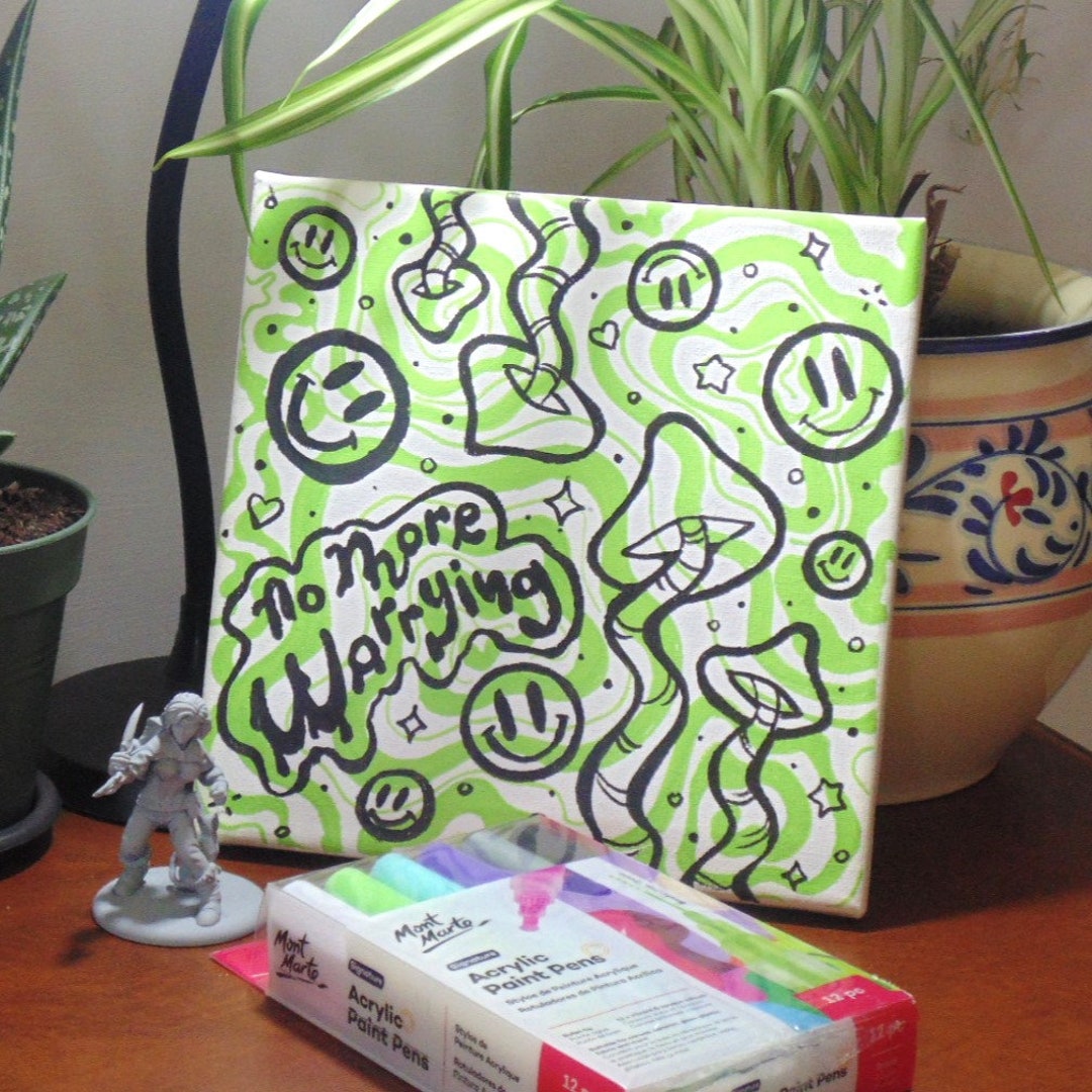 Trippy Art Canvas No More Worrying Painted Canvas Trippy Wall Art ...