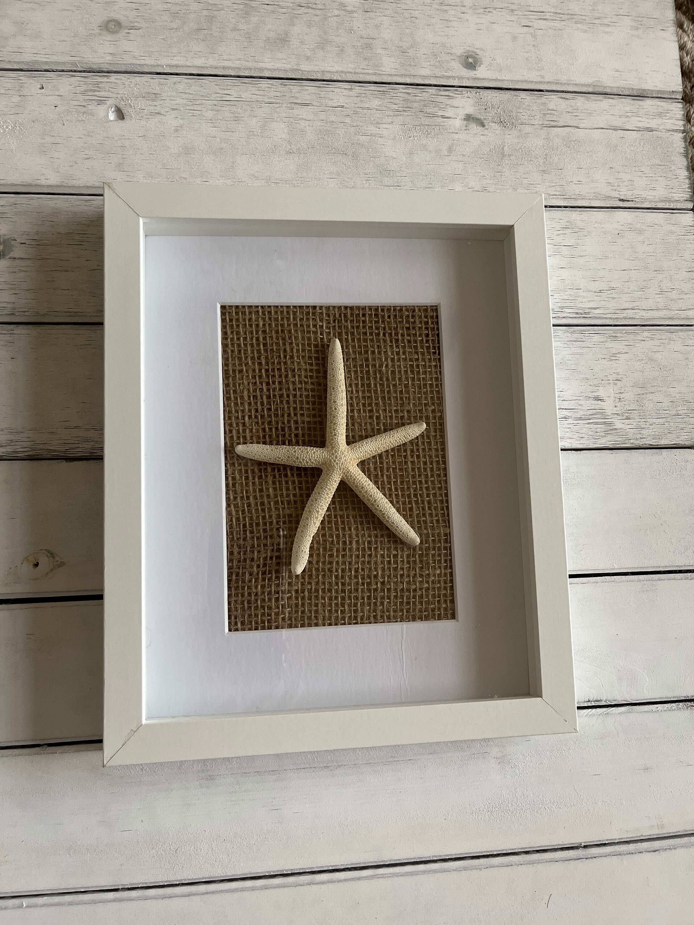 Starfish, 8"x10" Starfish Shadowbox Frame in White With Burlap ...