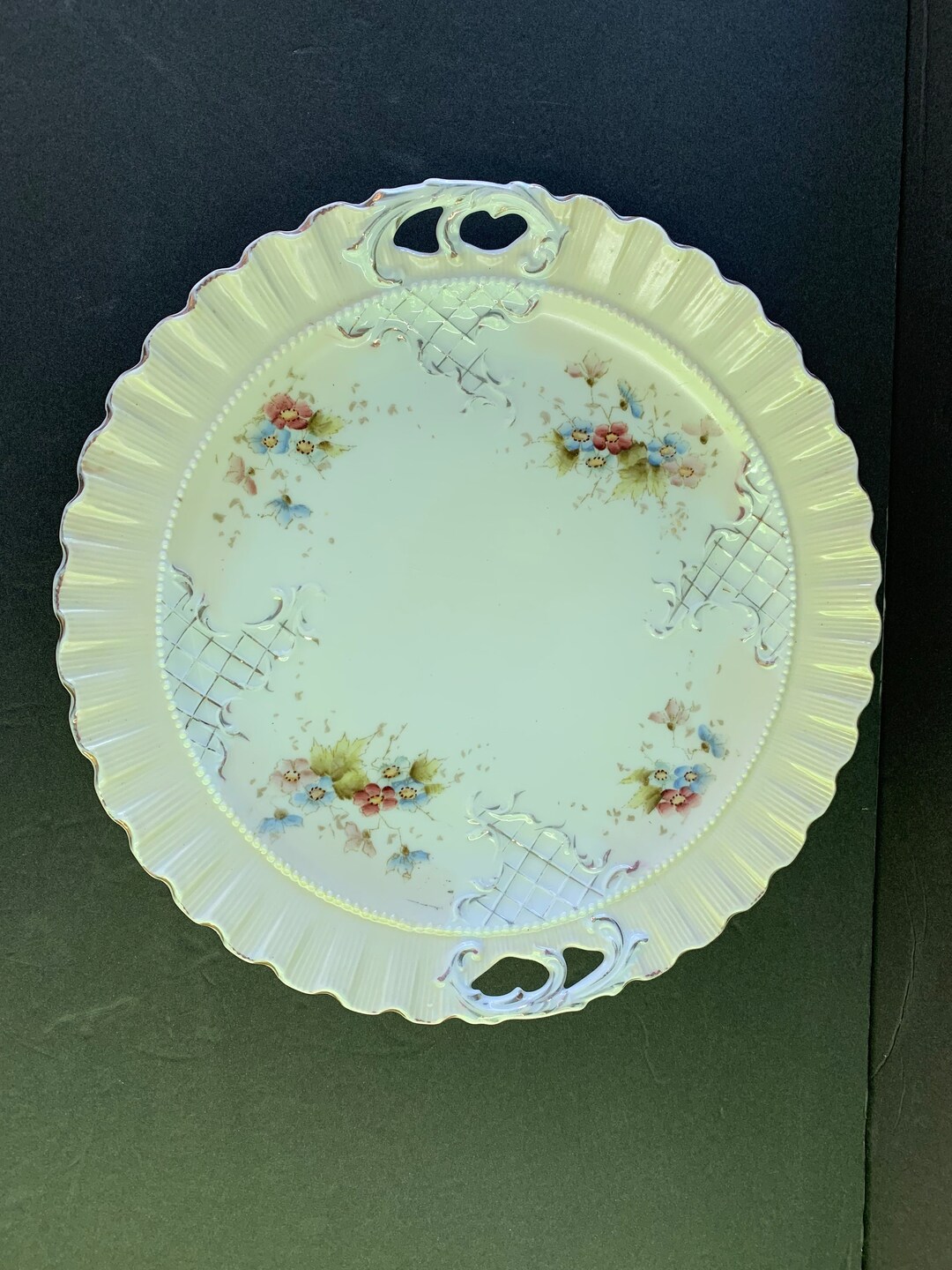 Vintage Floral Cake Plate: 11" Ruffled Edge Plate With Open Handles - Etsy