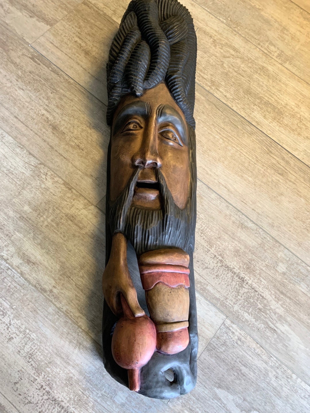 Hand Carved Wood Folk Art Jamaican Mask Wall Hangingtall Hair in ...