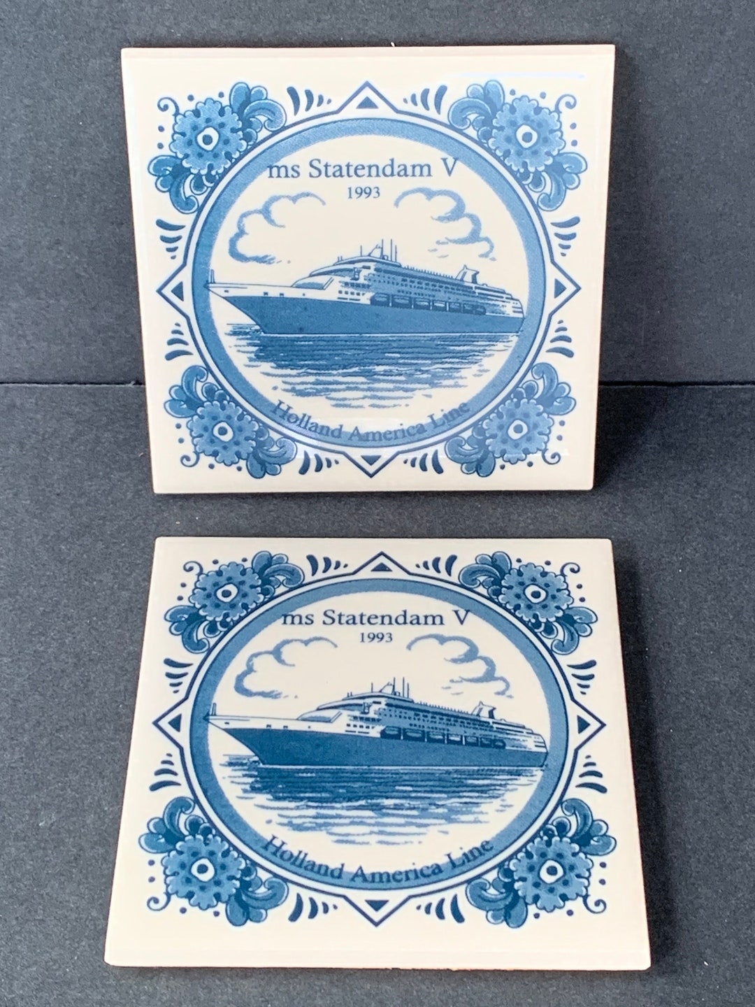 Holland American Line Coasters 1993 Ms Statendam V Delft Blue & White 4 ...