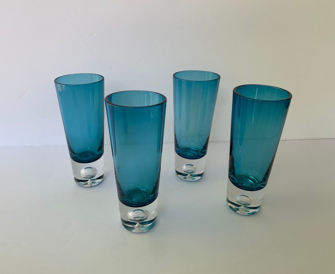 Set of 4 Azure Blue Krosno Vodka Shot Glasses - Vintage 1990s ...