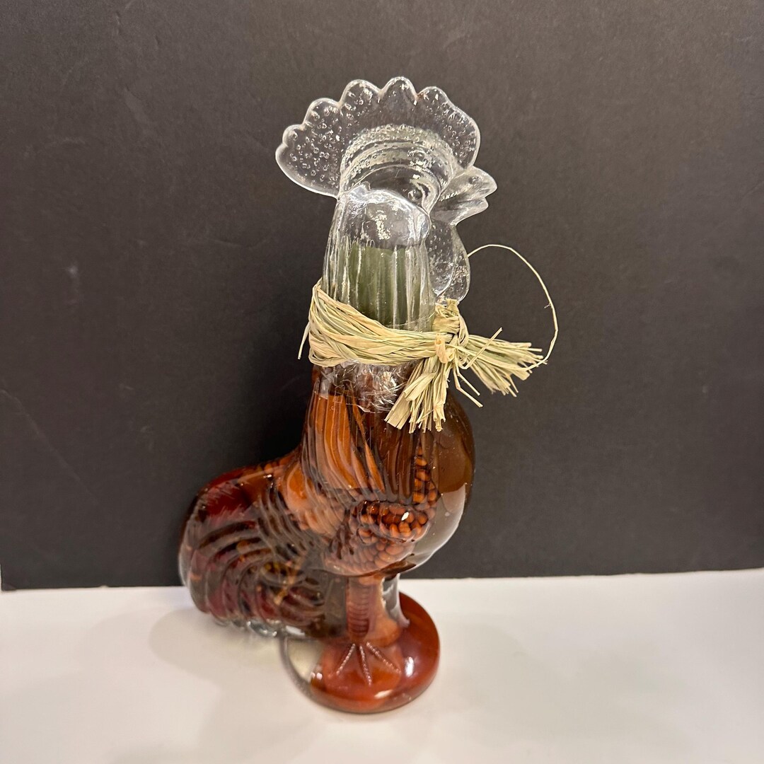 Vintage Glass Rooster Decanter Bottle Sealed Vinegar Infused Vegetables ...