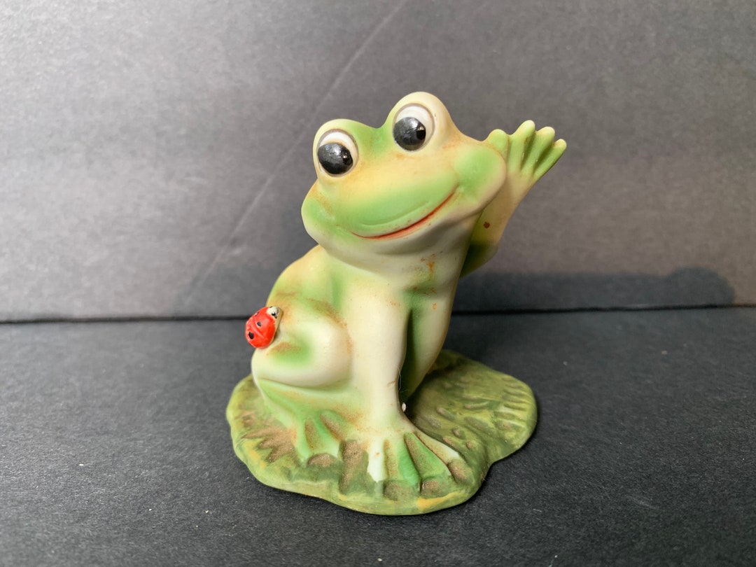 Vintage Waving Frog Figurine With Ladybug - 1984 - Etsy