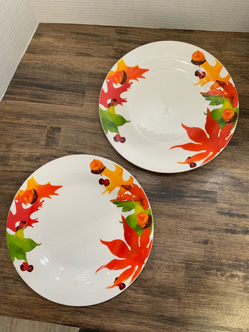 Two Vibrant Royal Norfolk 10 1/2 Colorful Leaves & Acorns Dinner Plates ...