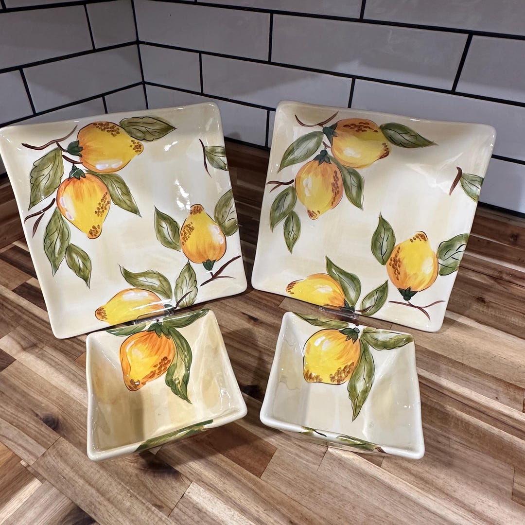 Pier 1 Lemon Orchard Plates and Bowls – Hand Painted Earthenware Set - Etsy
