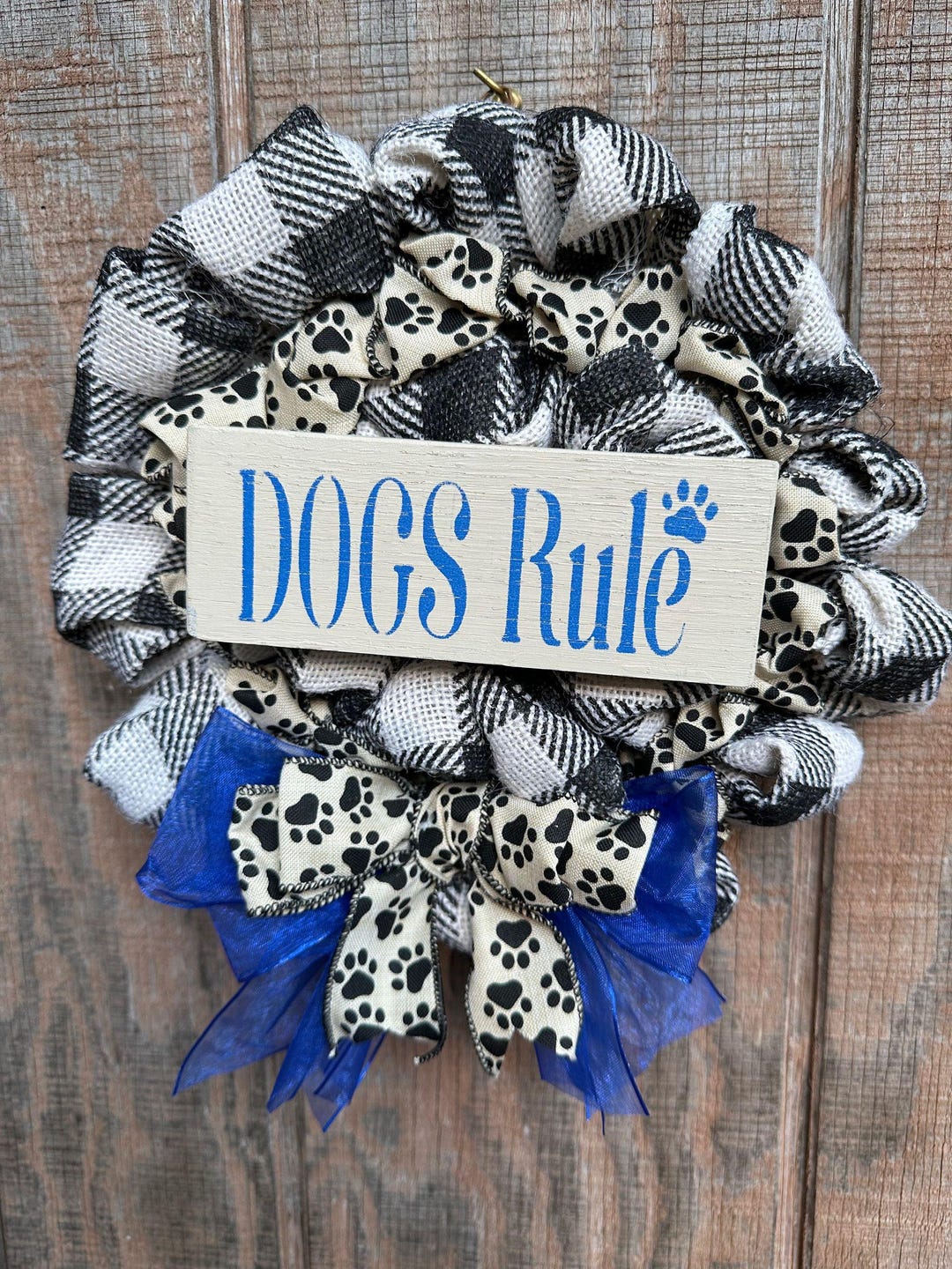Dogs Rule Burlap 11.5" Mini Wreath: Paw Print Ribbon Decor, Dog Lover ...