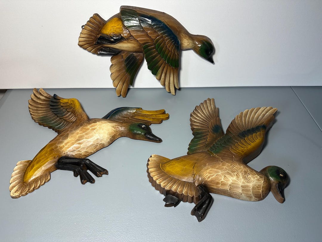 Set of 3 Syroco Wood Flying Mallard Ducks 1960s Mid Modern Century ...
