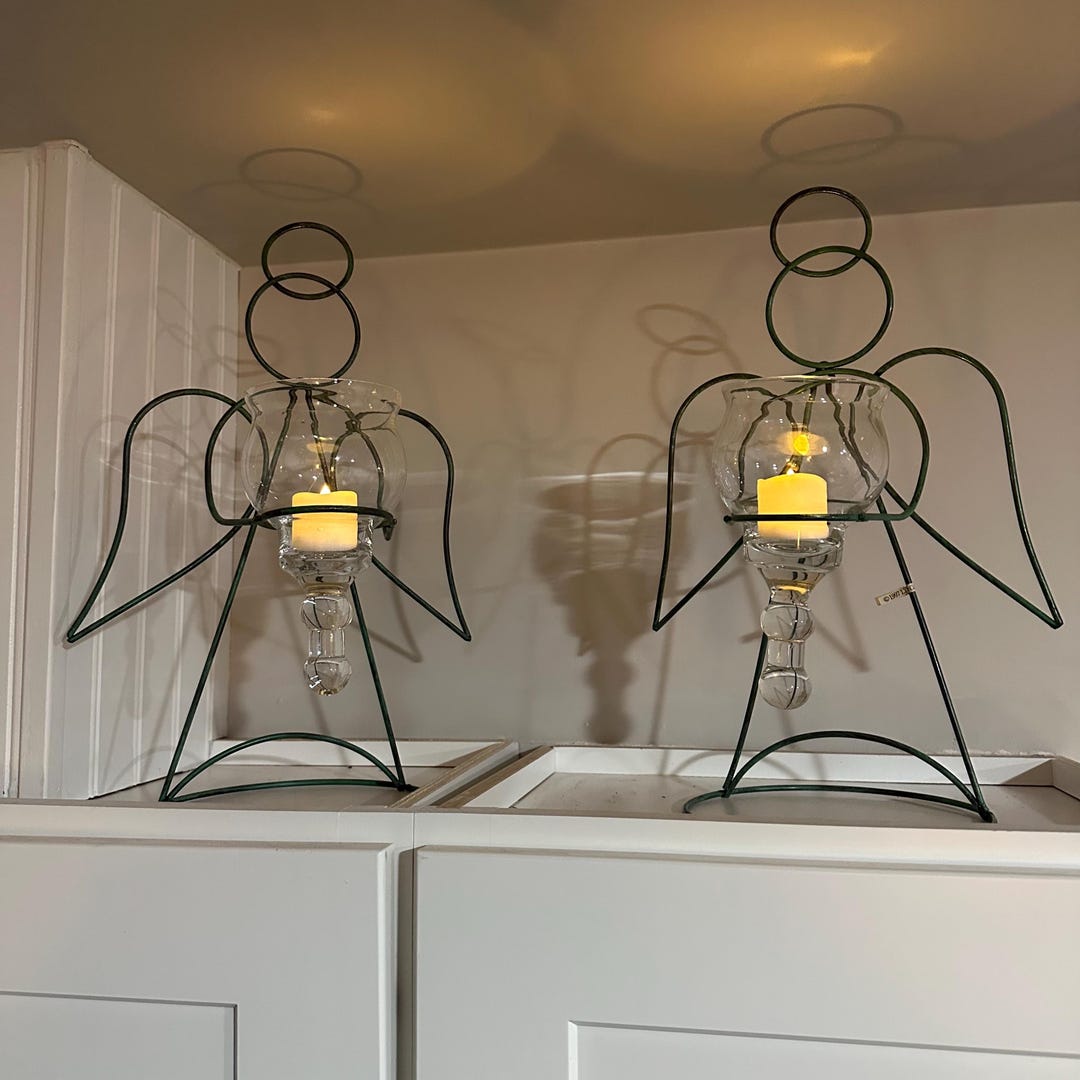 Vintage Green Metal Christmas Angel Candle Holders - 1997 LTD ...